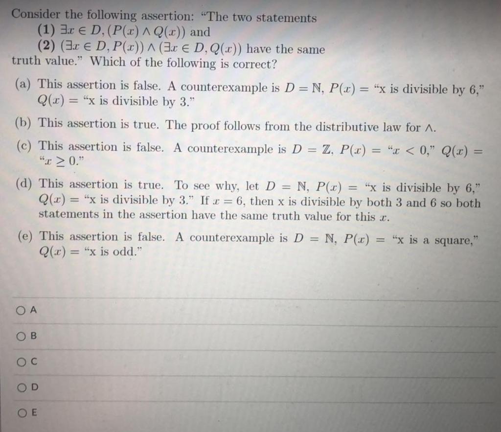 Solved Consider the following assertion: "The two statements | Chegg.com