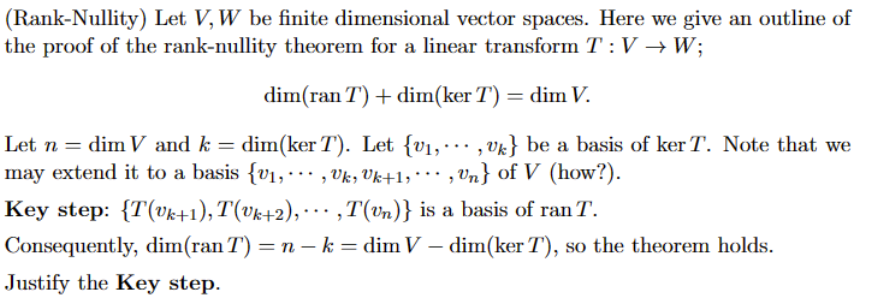 Solved (Rank-Nullity) Let V,W be finite dimensional vector | Chegg.com