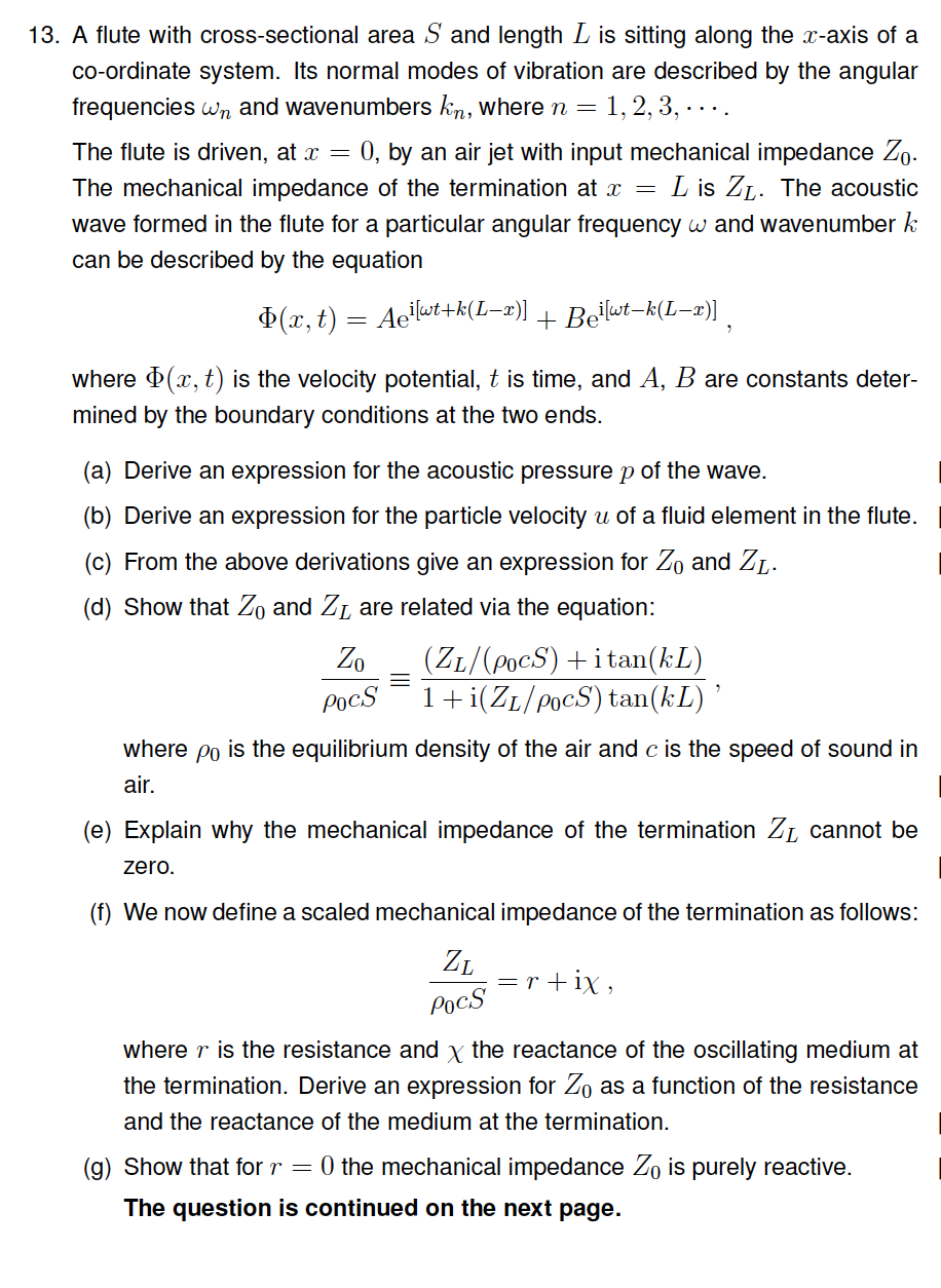 Solved 13. A flute with cross-sectional area S and length L | Chegg.com
