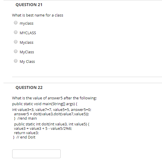 Solved QUESTION 21 What is best name for a class myclass O | Chegg.com