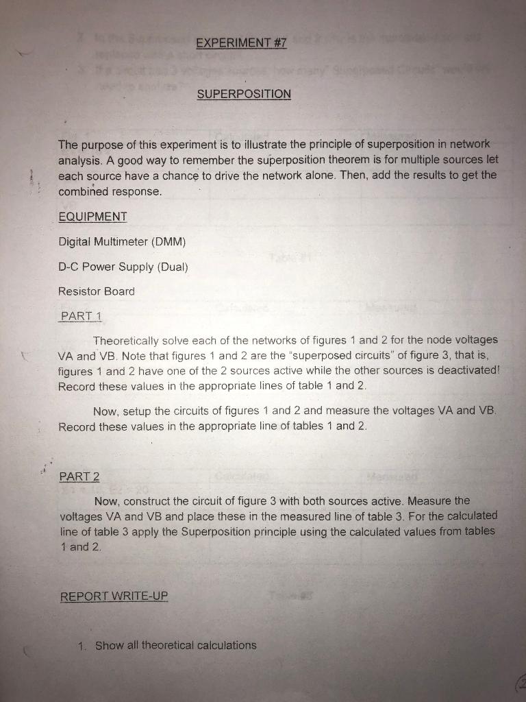 Solved EXPERIMENT #7 SUPERPOSITION The purpose of this | Chegg.com