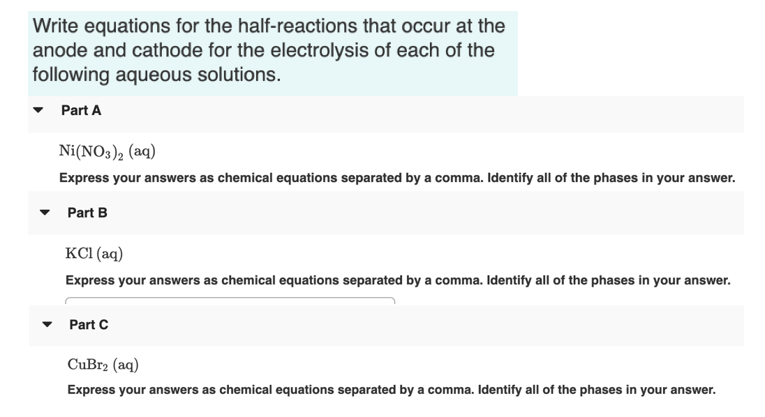 Solved Write equations for the half-reactions that occur at | Chegg.com