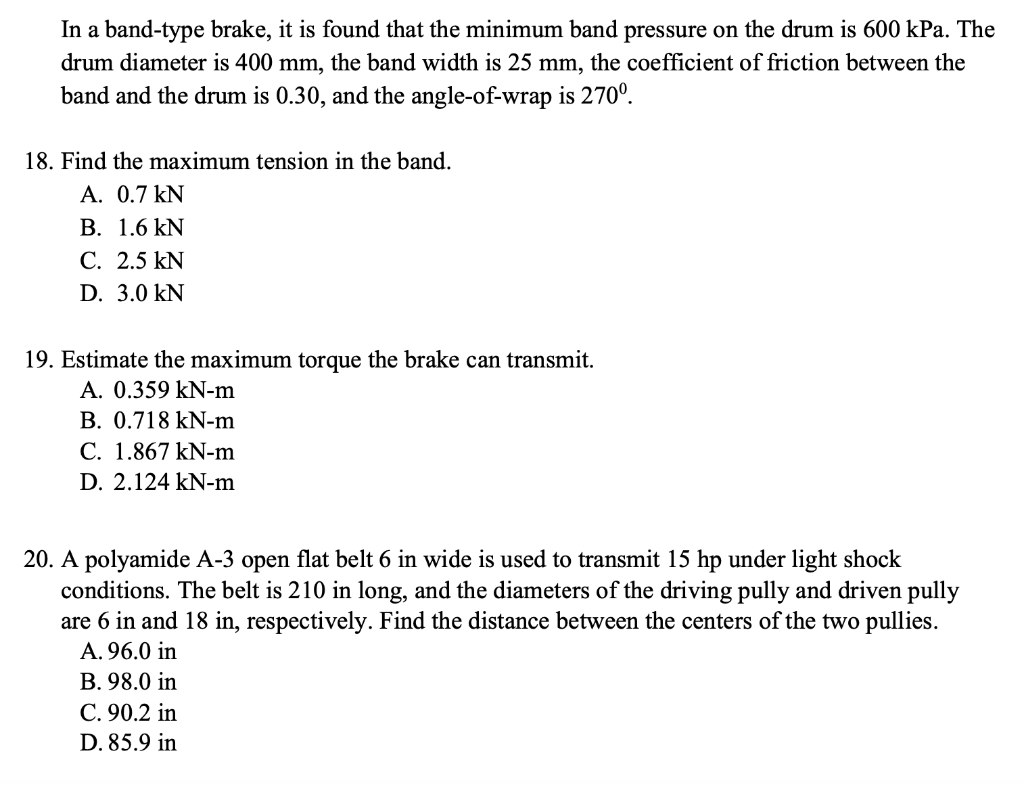 Solved In a band-type brake, it is found that the minimum | Chegg.com