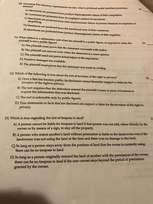 Solved 10) Assuming that statutory requirements are met, | Chegg.com
