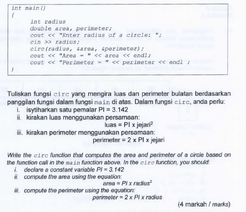 Solved Write The Circ Function That Computes The Area And