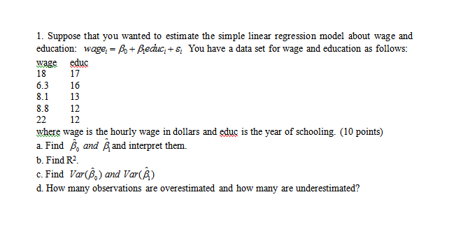 Solved 1. Suppose that you wanted to estimate the simple | Chegg.com