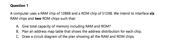Question 1 A computer uses a RAM chip of 128X8 and a | Chegg.com