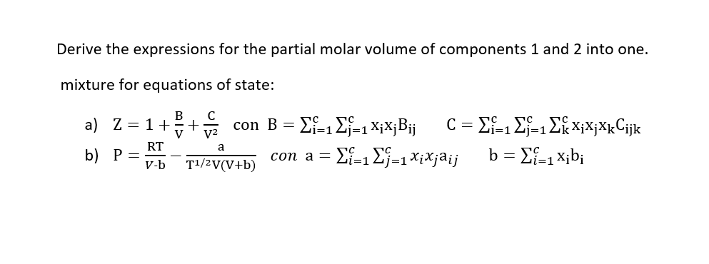 Solved Derive the expressions for the partial molar volume | Chegg.com