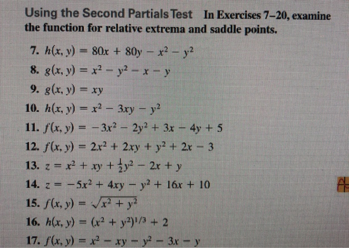 Solved Using the Second Partials Test In Exercises 7-20, | Chegg.com