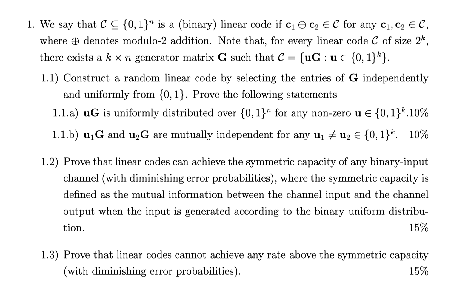 1. We say that C C {0,1}" is a (binary) linear code | Chegg.com