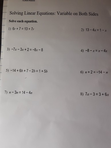 Solved Solving Linear Equations: Variable on Both Sides | Chegg.com