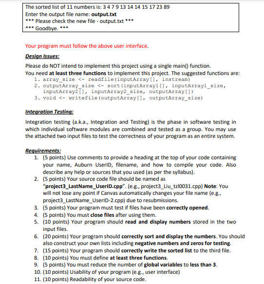 Solved Write a program that merges the numbers in two files | Chegg.com