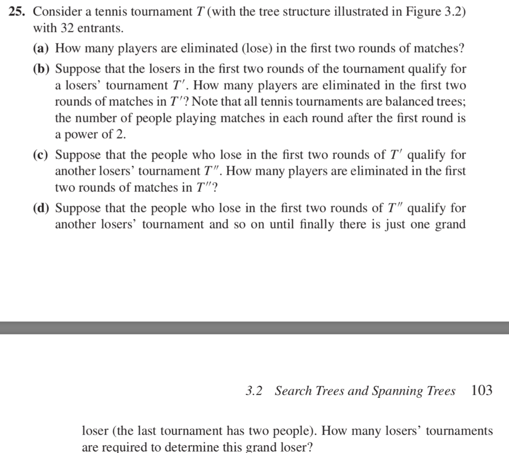 Solved 25. Consider a tennis tournament T (with the tree | Chegg.com