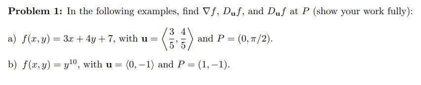 Solved Problem 1: In the following examples, find Vf, Duf, | Chegg.com