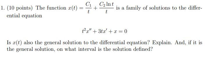 Solved 1. (10 points) The function r(t) ential equation C t | Chegg.com