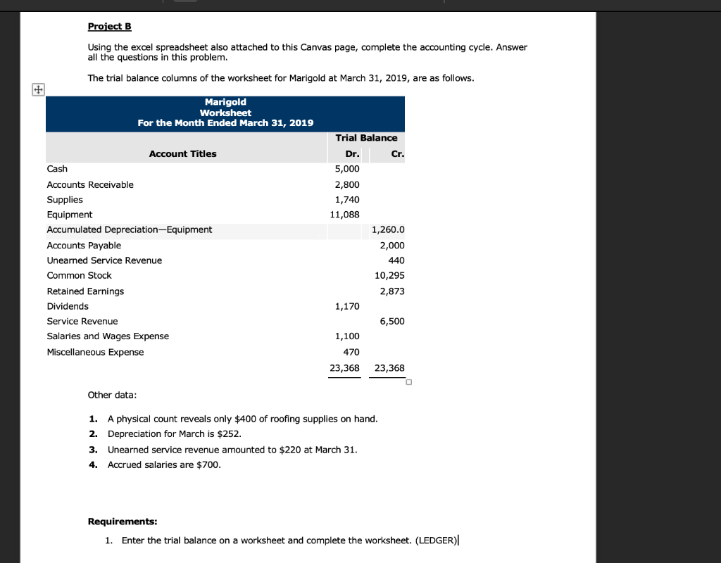 Solved Project B Using the excel spreadsheet also attached | Chegg.com