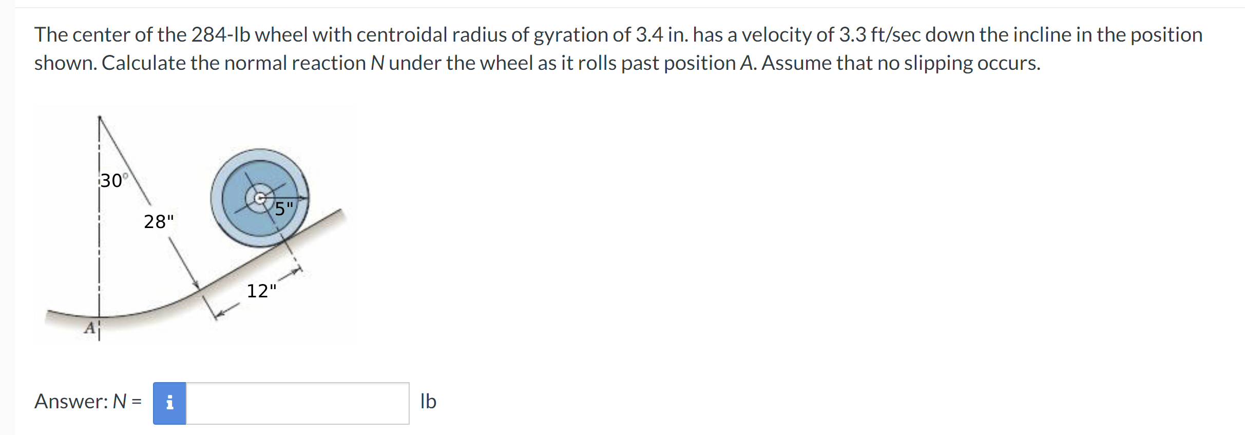 Solved The center of the 284-lb wheel with centroidal radius | Chegg.com