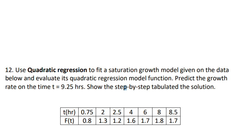 Solved 12. Use Quadratic regression to fit a saturation | Chegg.com