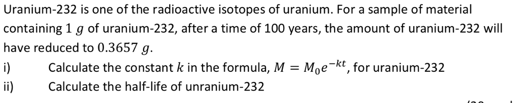 Solved Uranium-232 is one of the radioactive isotopes of | Chegg.com