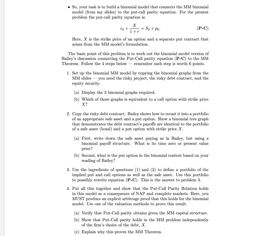 Solved - So, your task is to build a binomial model that | Chegg.com