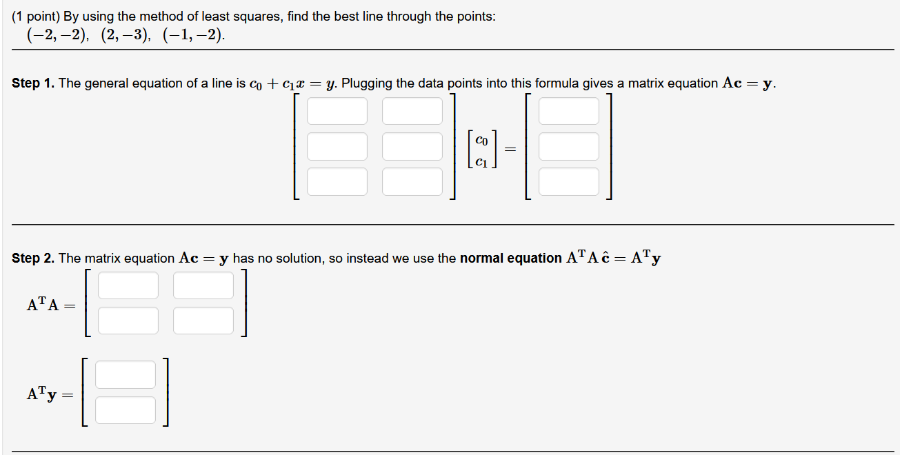 Solved (1 point) By using the method of least squares, find | Chegg.com