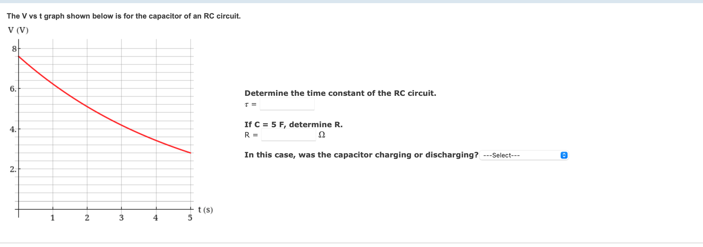 Solved The V vs t graph shown below is for the capacitor of | Chegg.com