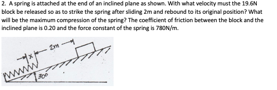 Solved 2. A spring is attached at the end of an inclined | Chegg.com