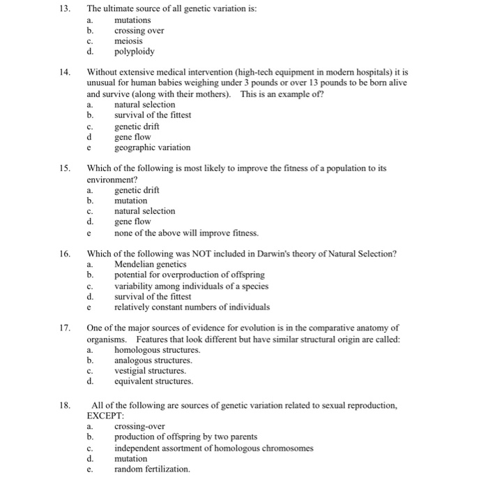 Solved 13 The ultimate source of all genetic variation is: | Chegg.com