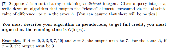 Solved Suppose A ﻿is a sorted array containing n ﻿distinct | Chegg.com