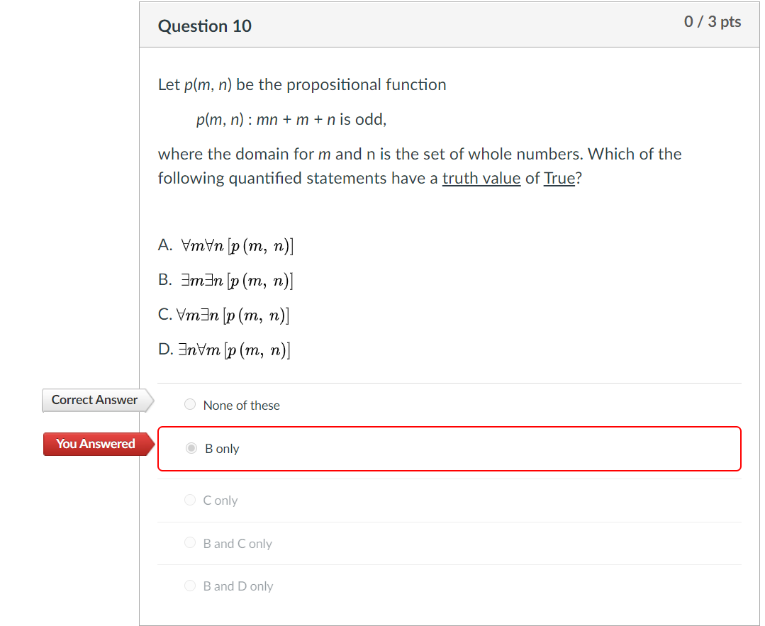 Solved Question 10 0/3 pts Let p(m, n) be the propositional | Chegg.com