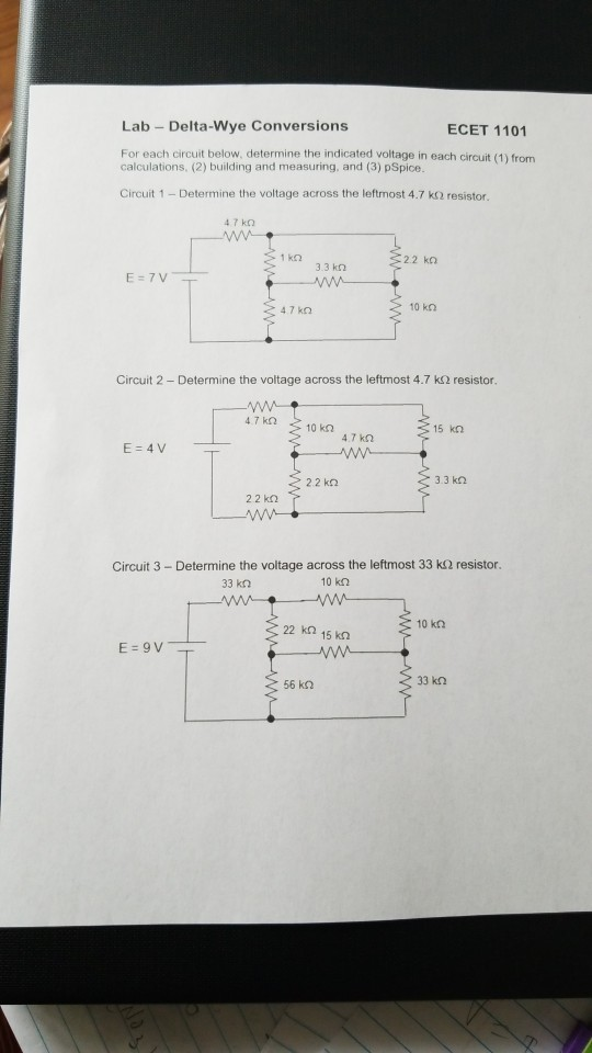 Solved Lab Delta-Wye Conversions ECET 1101 For each circuit | Chegg.com