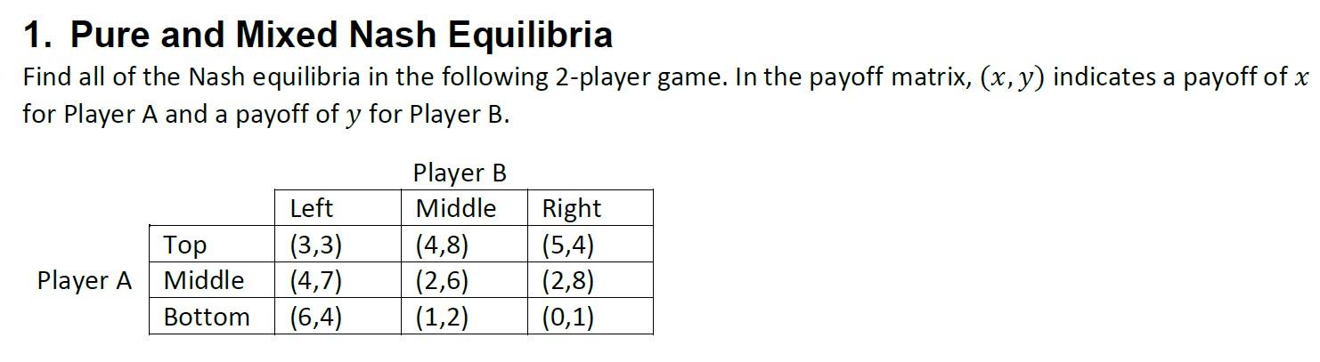 Solved 1. Pure and Mixed Nash Equilibria Find all of the | Chegg.com