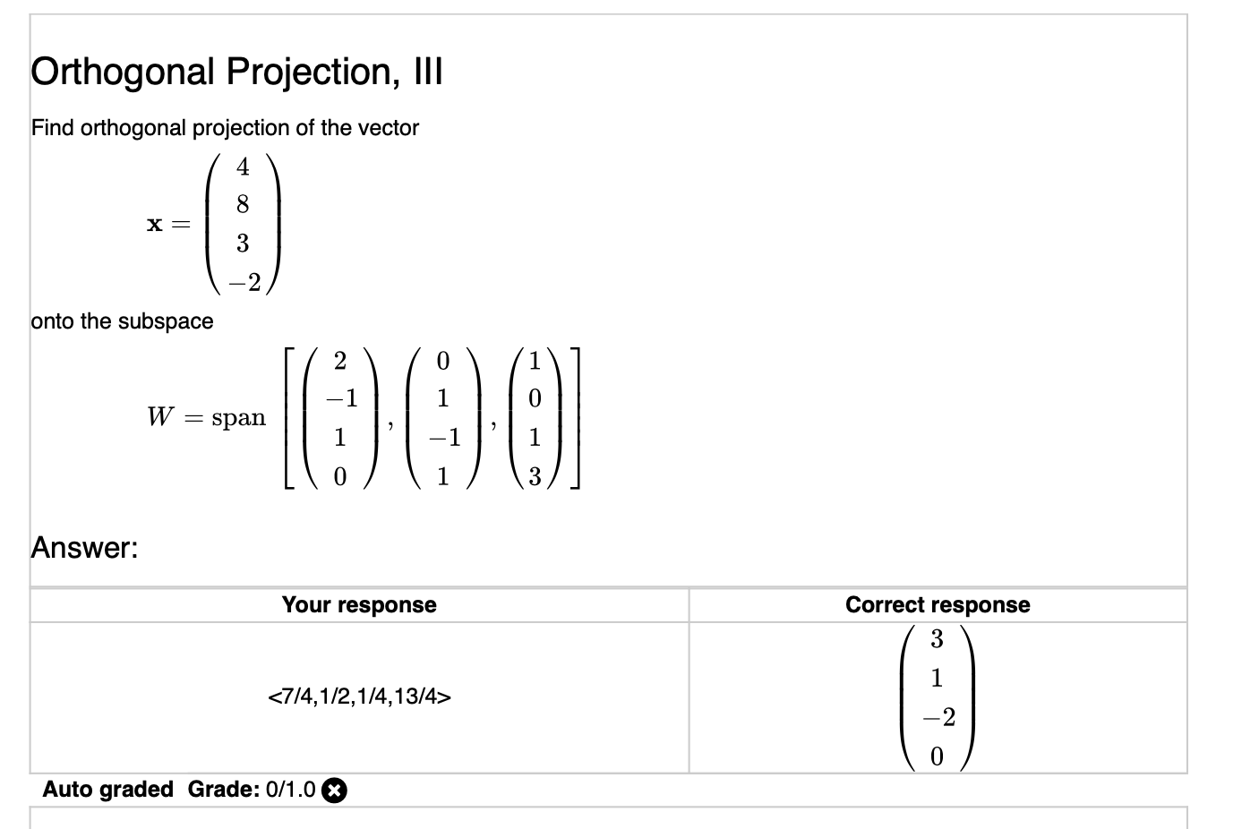 Solved Orthogonal Projection, III Find orthogonal projection | Chegg.com