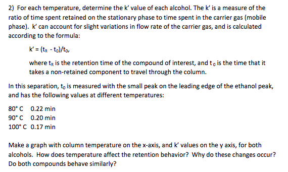 2) For each temperature, determine the k' value of | Chegg.com