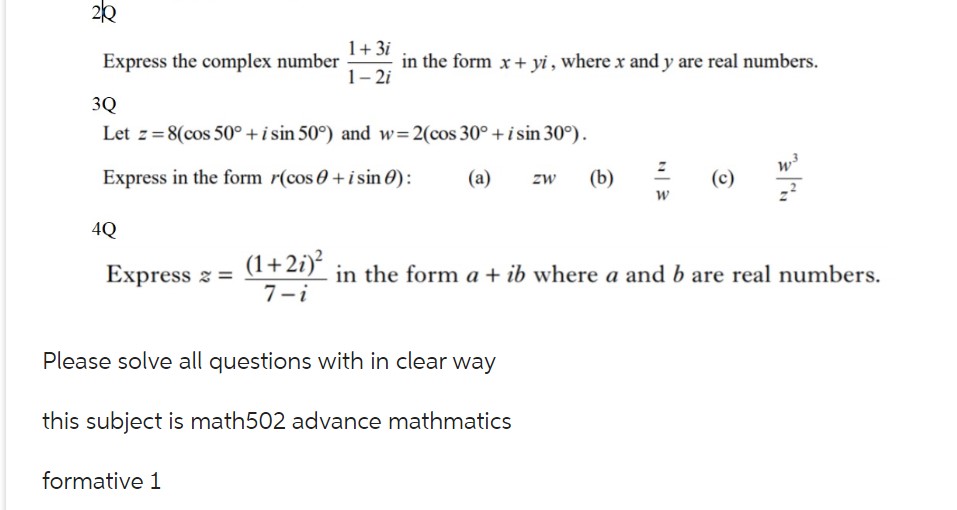 Solved Express the complex number 1−2i1+3i in the form x+yi, | Chegg.com