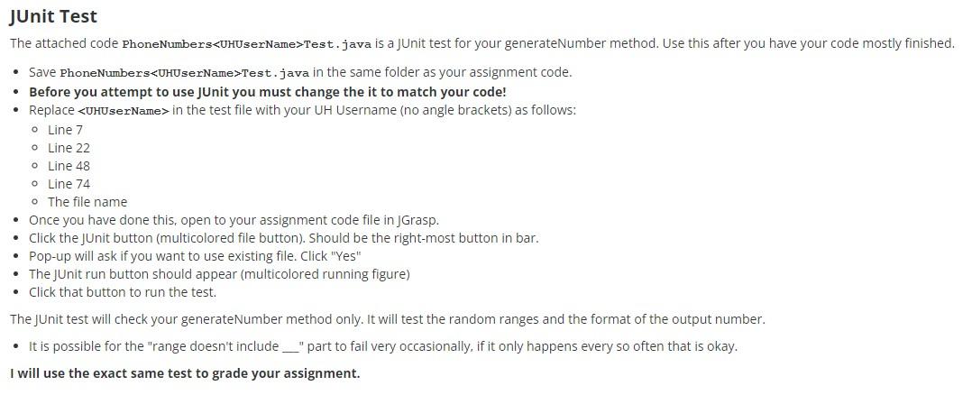 Assignment 6 - Random Phone Numbers 100 points (+30 | Chegg.com