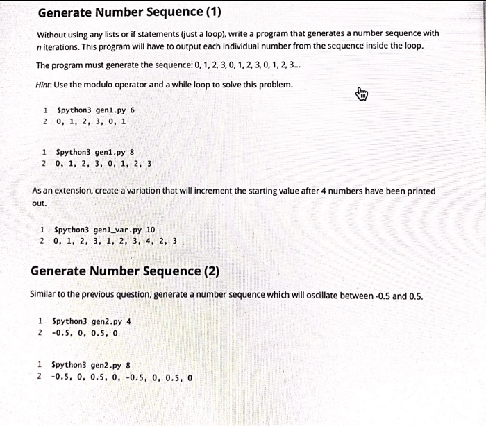 Solved Generate Number Sequence (1) Without using any lists | Chegg.com