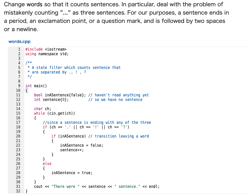 Solved Change words so that it counts sentences. In | Chegg.com