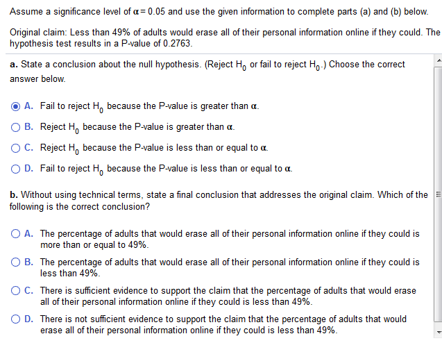 Solved Assume a significance level of alpha equals 0.05 and | Chegg.com