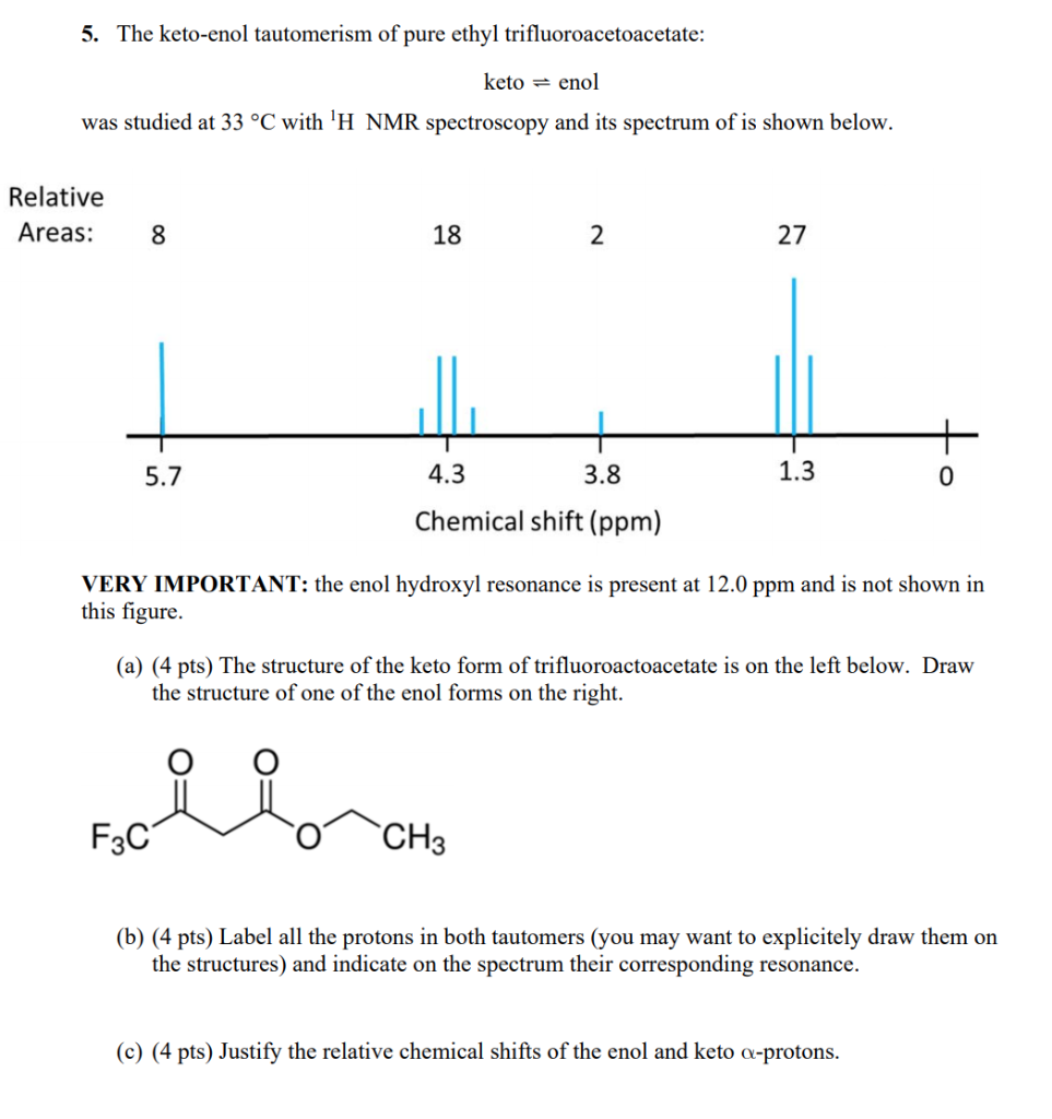 Solved 5. The keto-enol tautomerism of pure ethyl | Chegg.com