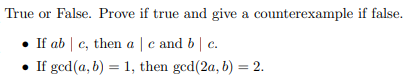 Solved True or False. Prove if true and give a | Chegg.com