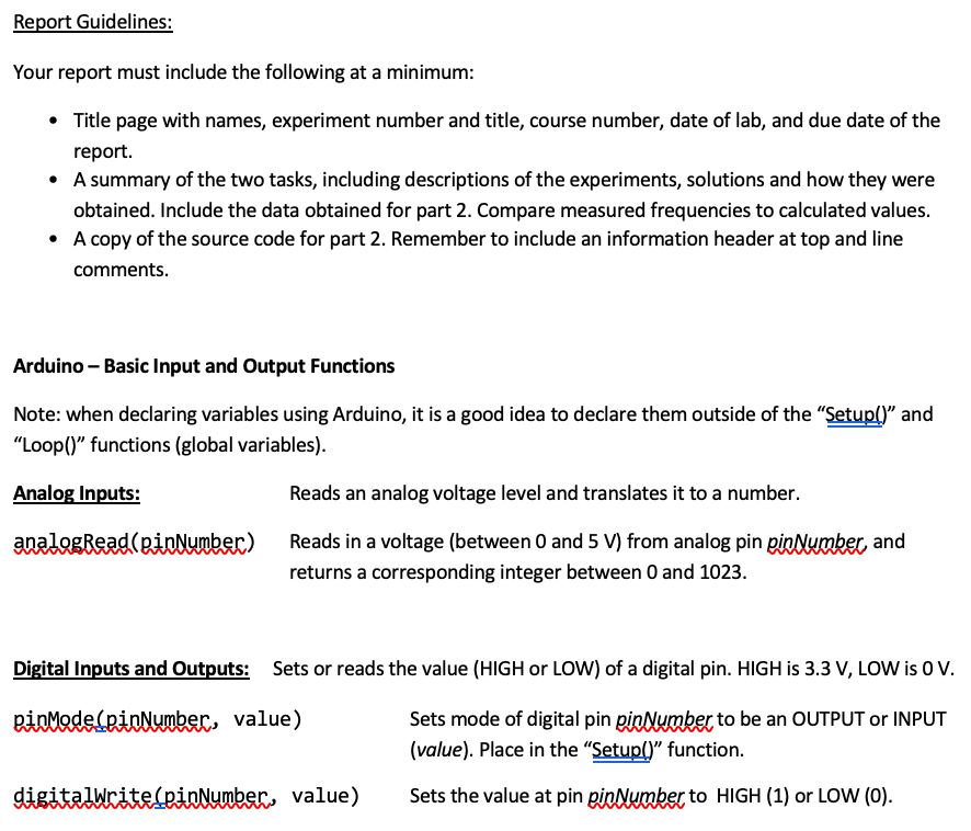 Solved Description: This lab will introduce the Arduino | Chegg.com