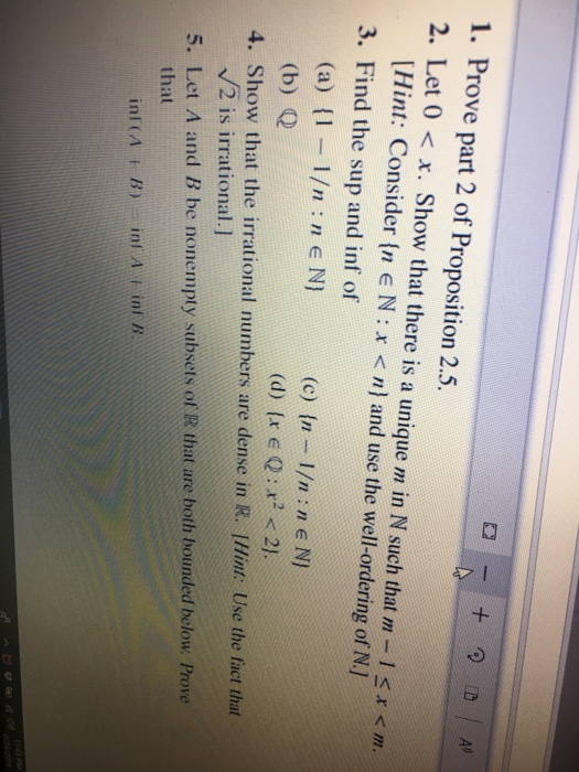 Solved 1. Prove part 2 of Proposition 2.5. 2. Let 0 Solved 1. Prove part 2 of Proposition 2.5. 2. Let 0