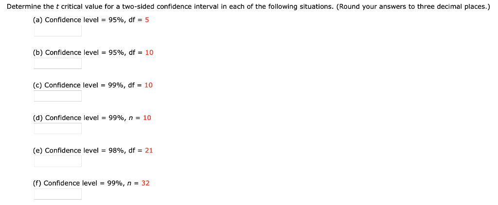 Solved Determine the t critical value for a two-sided | Chegg.com