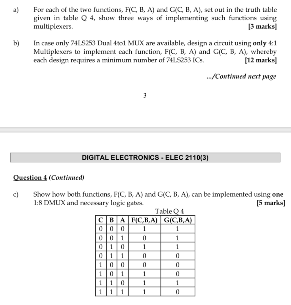 Solved a) For each of the two functions, F(C, B, A) and G(C, | Chegg.com