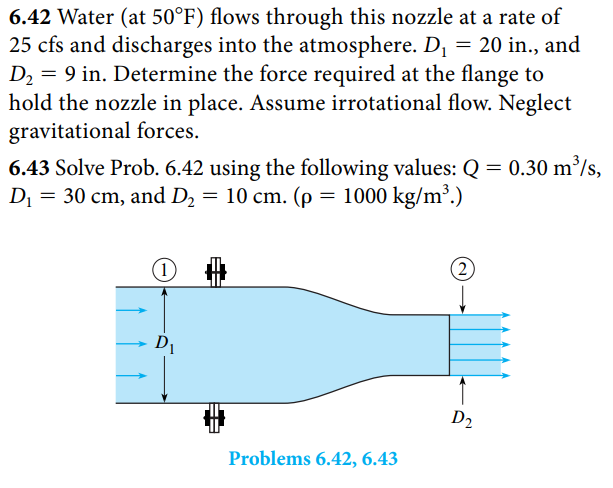 Solved 6.42 Water (at 50°F) flows through this nozzle at a | Chegg.com