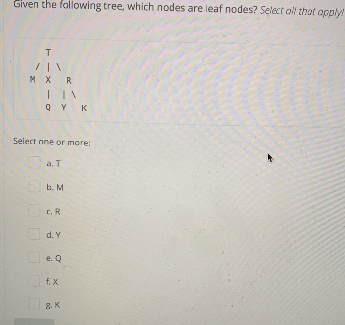 Solved Given the following tree, which nodes are leaf nodes? | Chegg.com