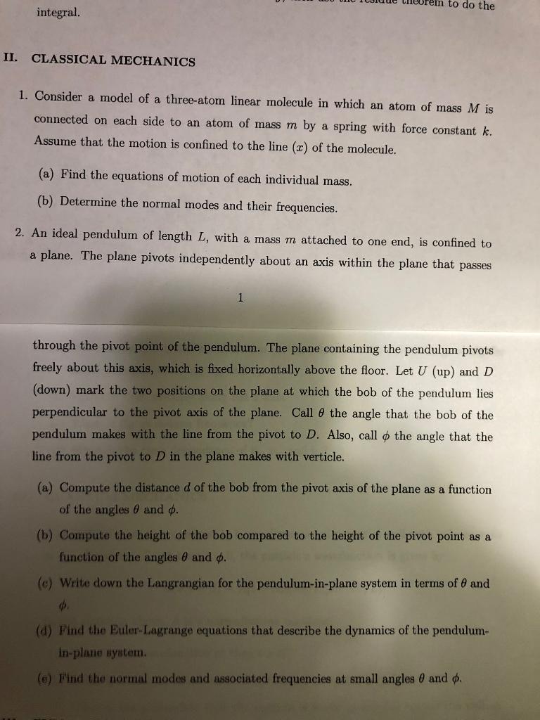 Solved Classical Mechanics: Please answer question 2, an | Chegg.com