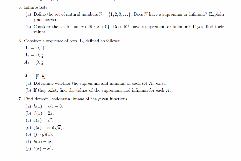 Solved 5. Infinite Sets (a) Define the set of natural | Chegg.com