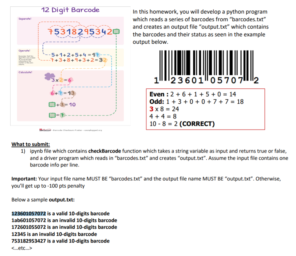 12 Digit Barcode Separate! In this homework, you will | Chegg.com